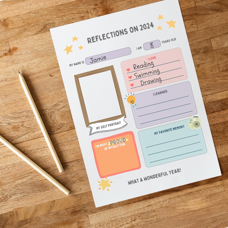 Kids New Years Goals & End of Year Reflections, Printable 2025 New ...