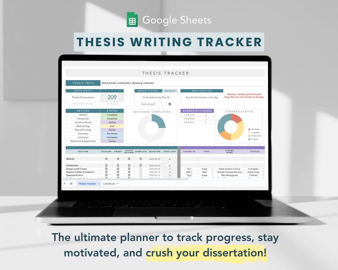 Thesis Writing Tracker Google Sheets Template, Personal Academic ...