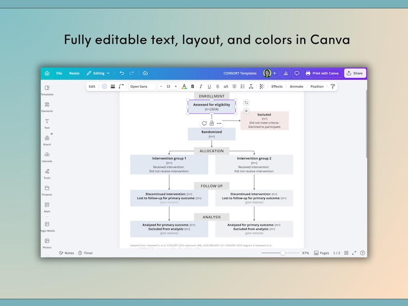 CONSORT 2025 Diagram Template | Editable Canva Template for Randomized ...