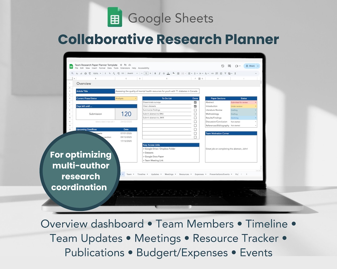 Research Collaboration Planner Google Sheets Template, Collaborative ...