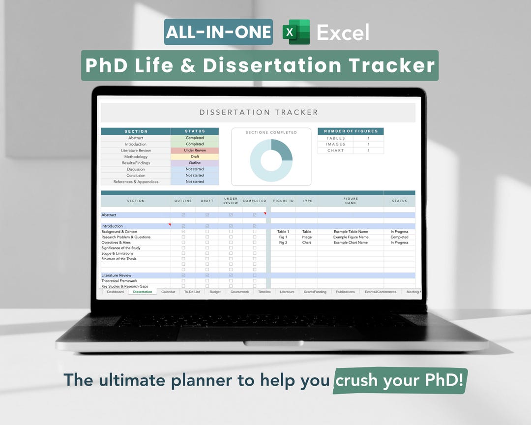 Phd Life & Dissertation Tracker in Excel, Digital Phd Planner, Thesis ...