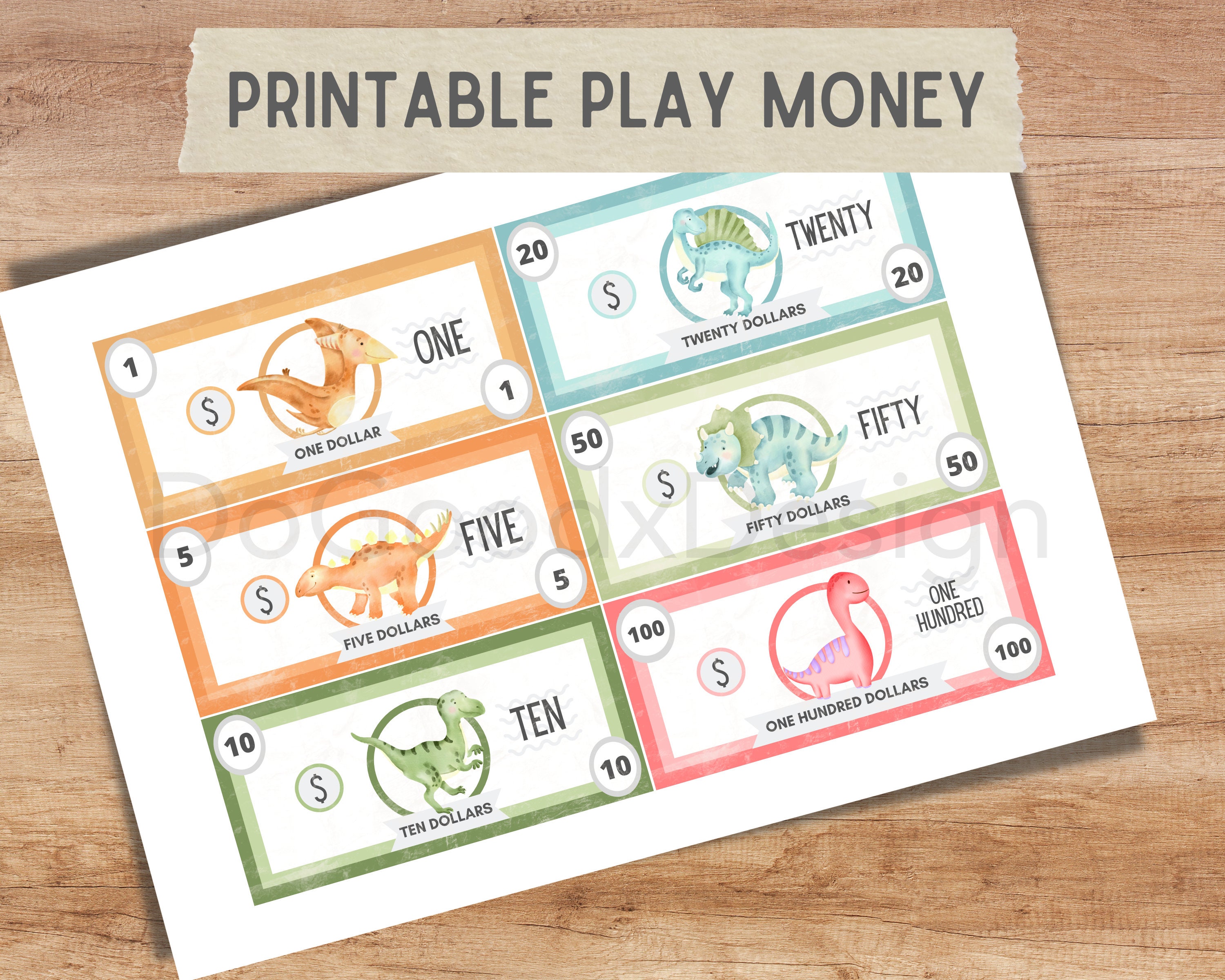 Printable Play Money, Kids Chore Money, Savings Dinosaurs Theme Kids ...