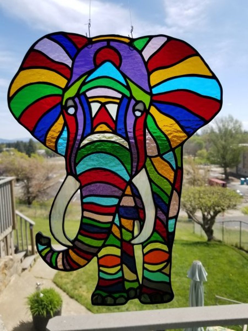 Rainbow Elephant-stained Glass PATTERN - Etsy