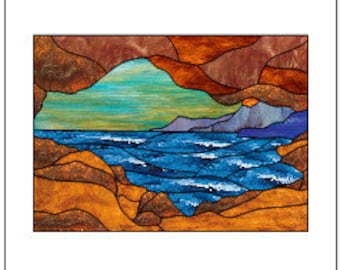 Ship Stained Glass Pattern PDF, Sailboat and the Sea Stained Glass ...