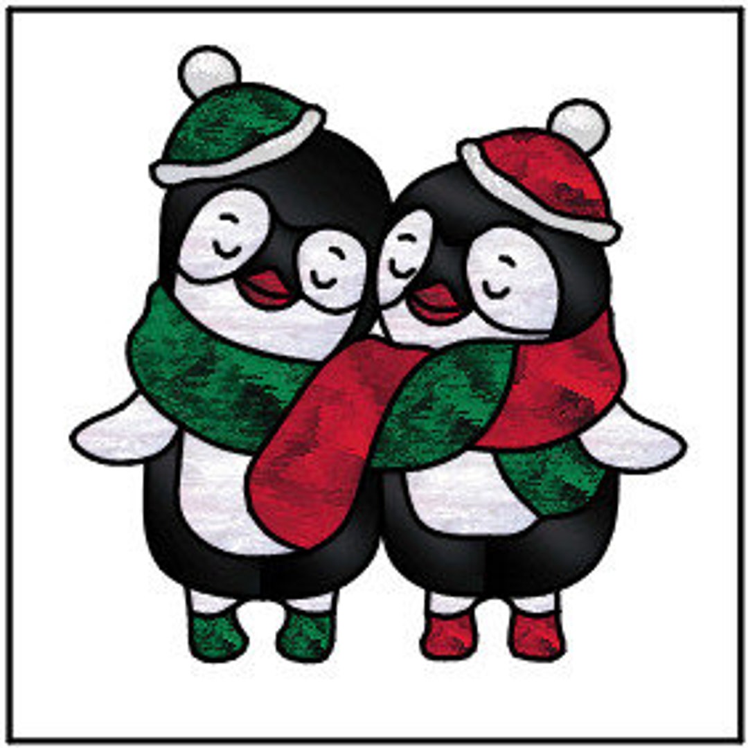 Christmas Time Penguins Stained Glass PATTERN - Etsy