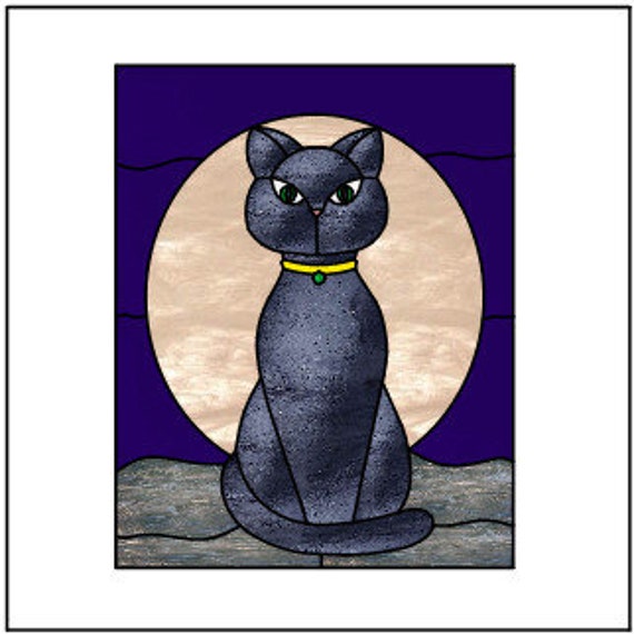 Black Cat Stained Glass Pattern Etsy