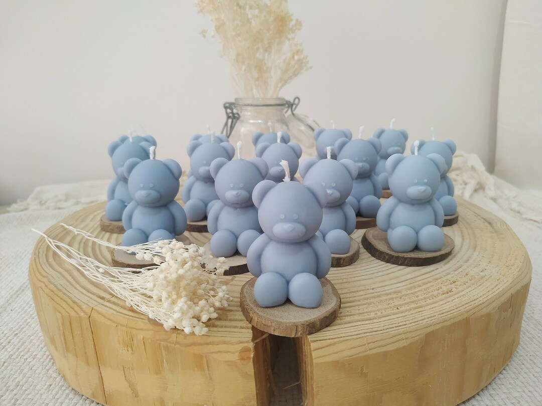 Mini Teddy Bear Candle Favors for Guests in Bulk Navy Blue Color, Baby ...
