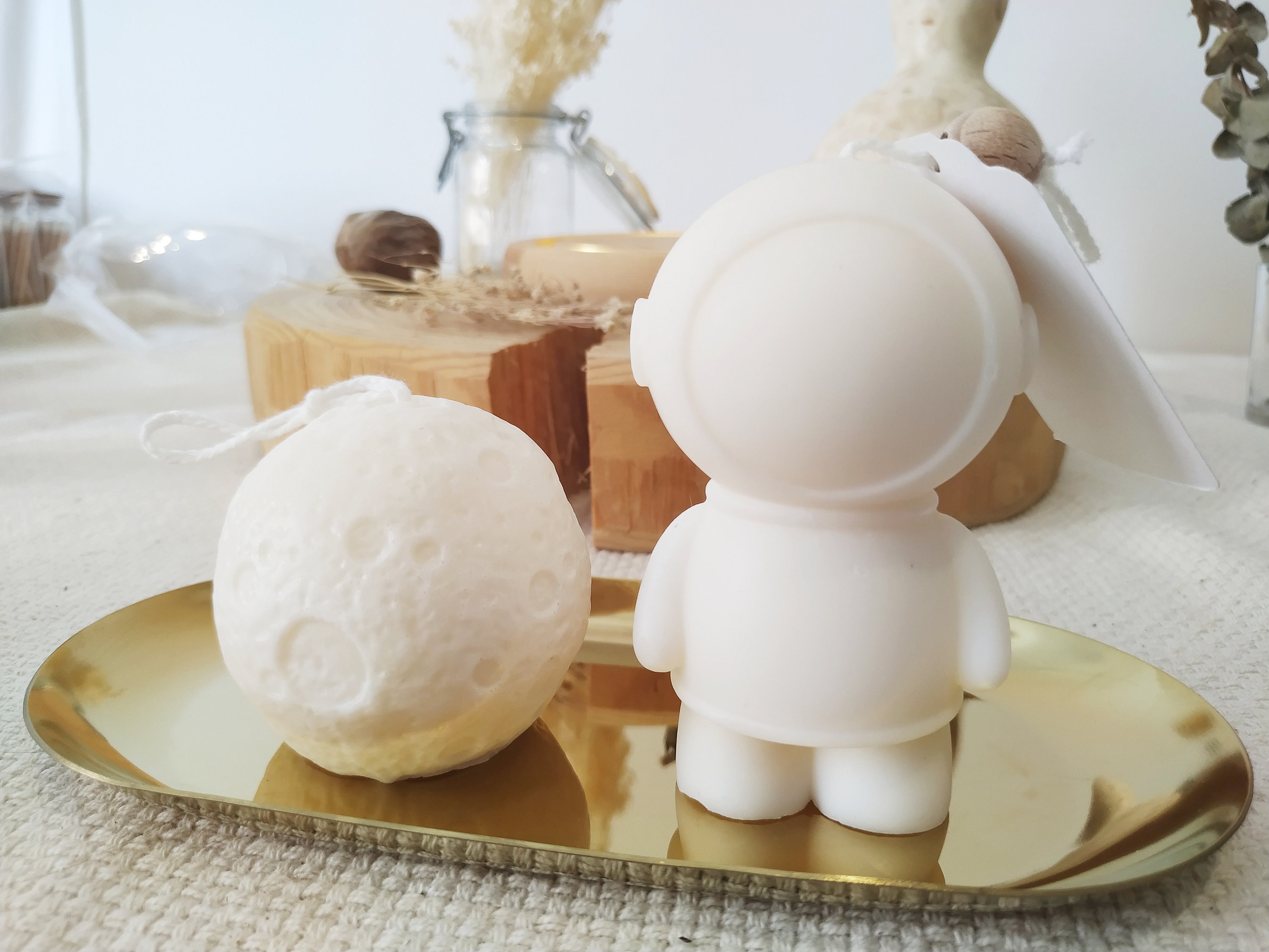 Set of Spaceman Candle + Moon Candle + Golden Oval Tray | Space ...