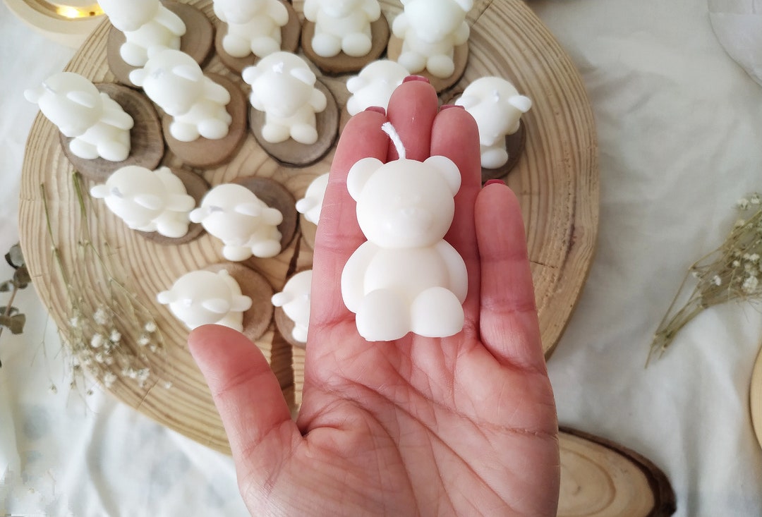 Mini Teddy Bear Candle Favors for Guests in Bulk, NATURAL Color, Baby ...