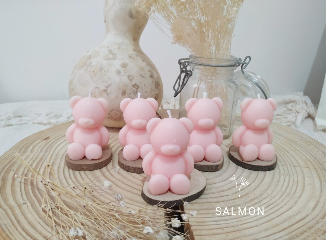 Mini Teddy Bear Candle Favors for Guests in SALMON Color, Baby Shower ...