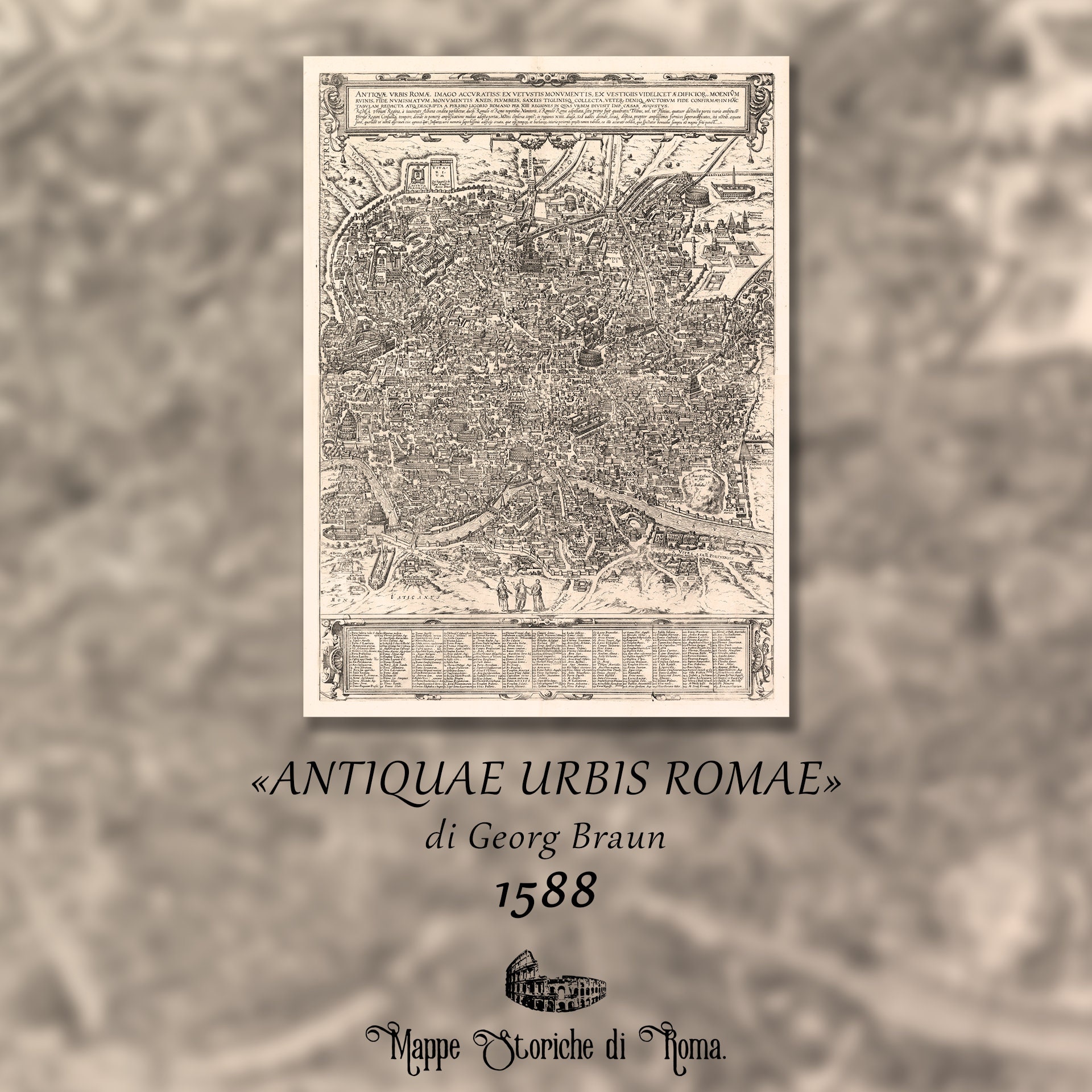 Large Format Map of Rome antiquae Urbis Romae 1588 Historical Map From Braun 10 Materials ...