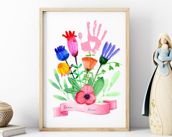 Mothers Day Handprint Flower Craft, Printable Wall Art, Mothers Day ...