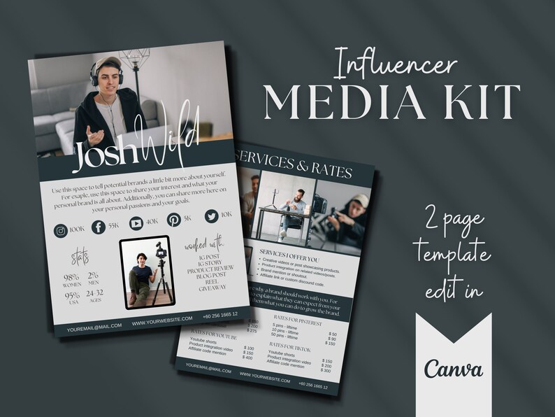 Media Kit for Men Rate Sheet Guy Blogger Template Guy Social Media Kit ...