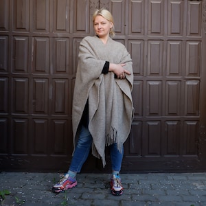 Natural Wool PONCHO - Wool WRAP - Comfortable Wool Cape for Outdoor ...