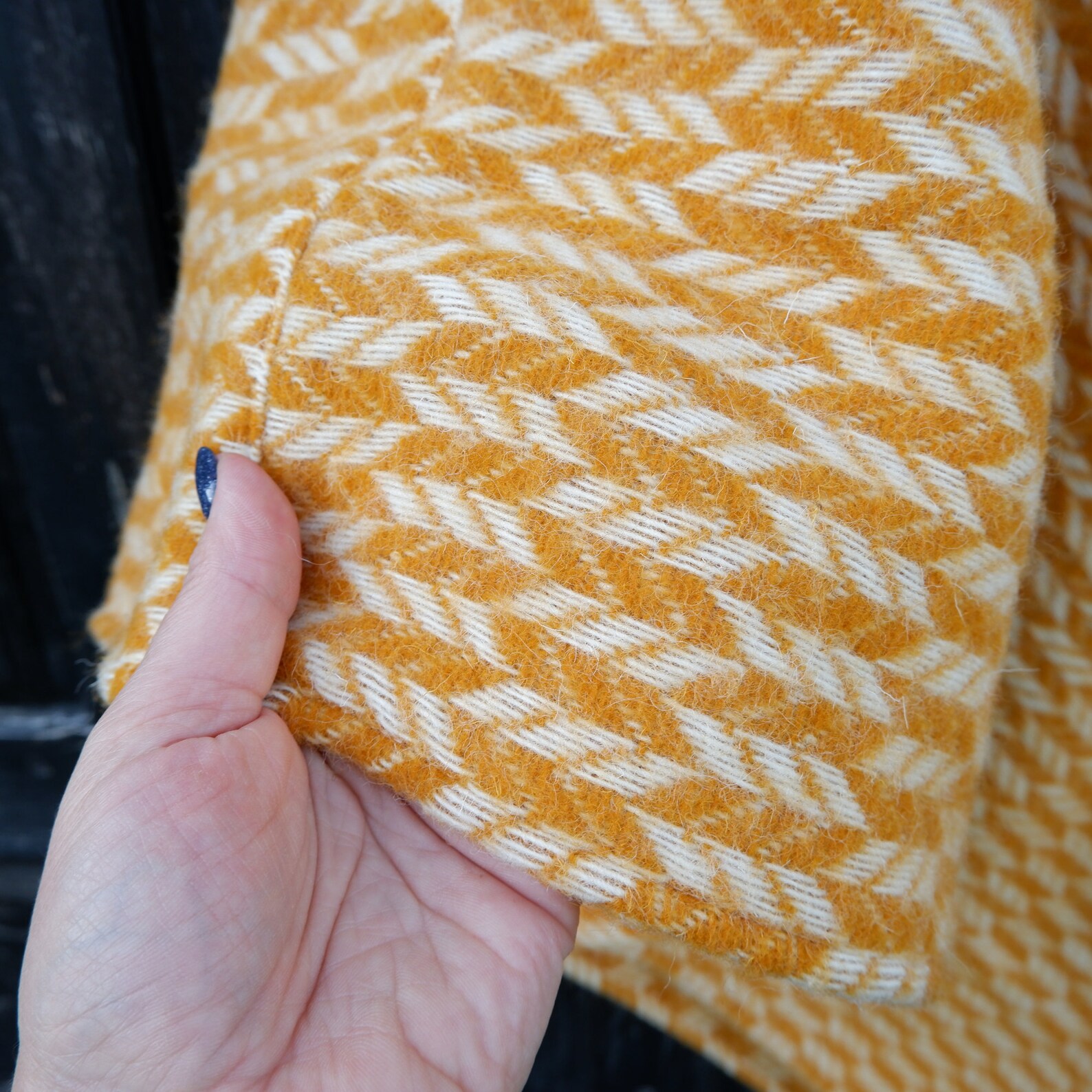 Yellow Wool Blanket Poncho With Hood - Kiruna - Hooded Cape Ruana With ...