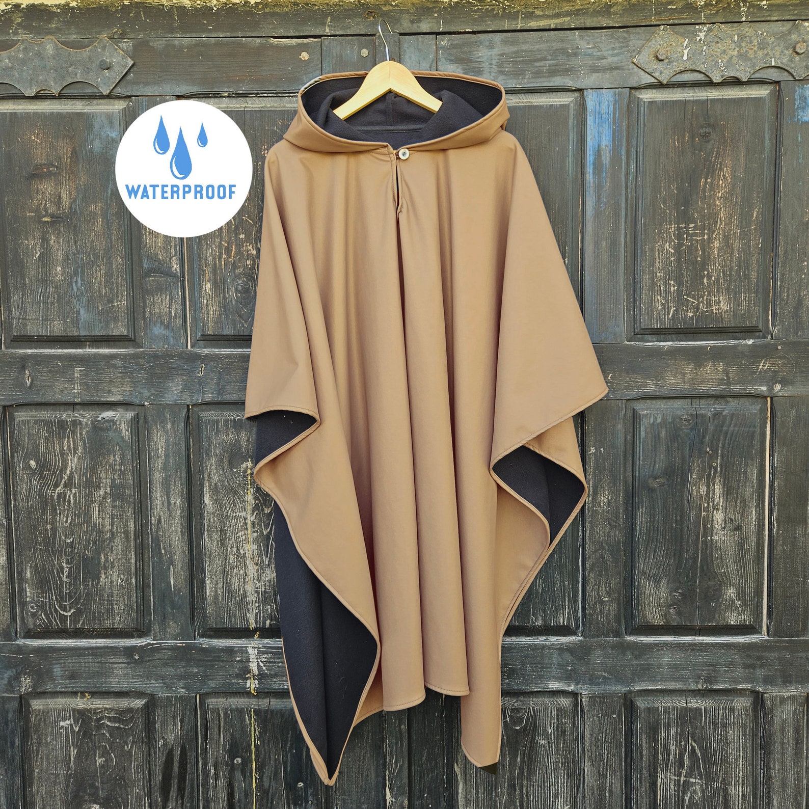 Rain Poncho OLAND Unisex Ruana Cape Waterproof - Maxi Green Poncho With ...