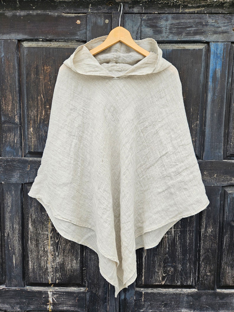 Linen Poncho Cape Shawl SOLNA, Lightweight Gauze Poncho in Flax Summer ...