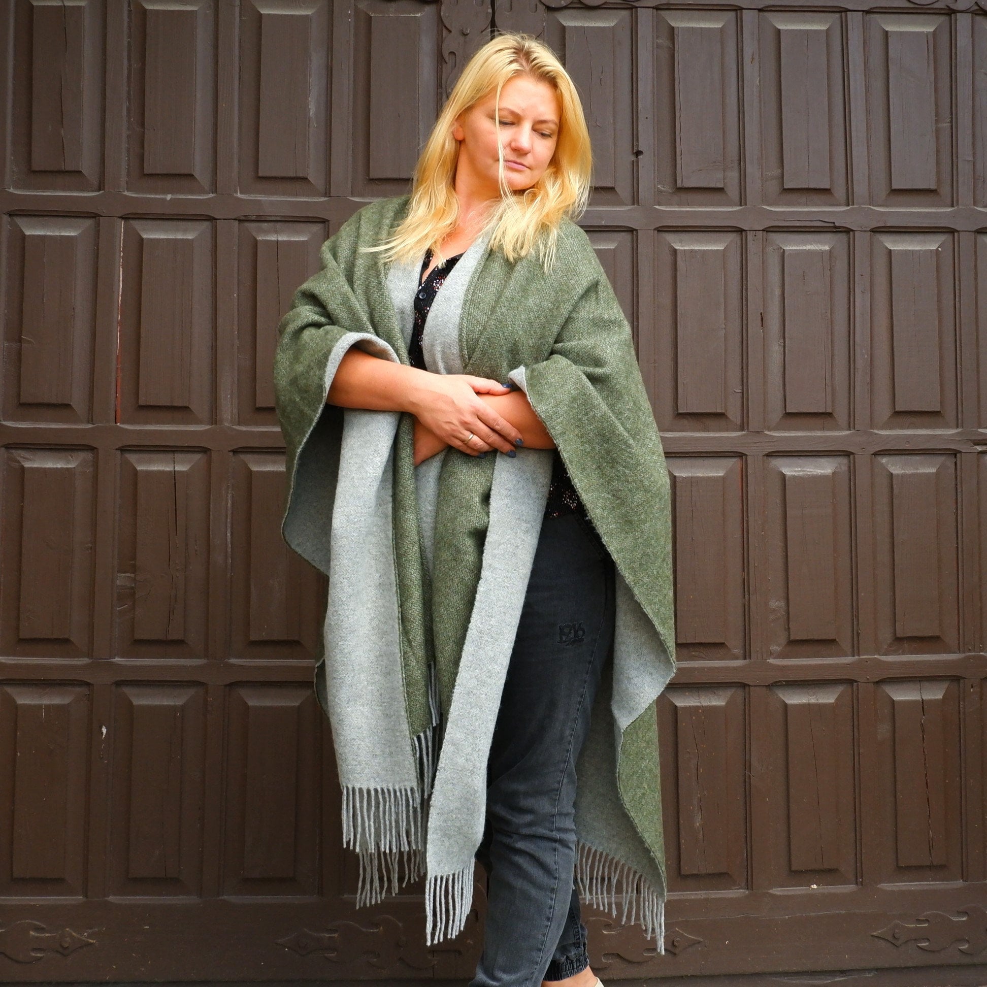 Merino Wool PONCHO Ruana WRAP Two Colors Comfortable Wool - Etsy