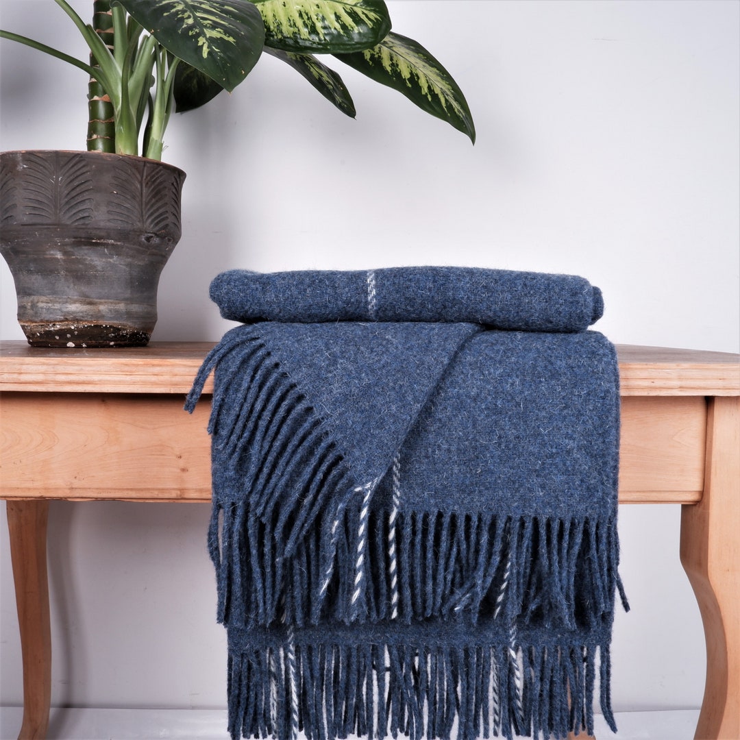 WOOL Blanket DITA Windows Checks Pattern Burgundy Blue Grey Colour ...
