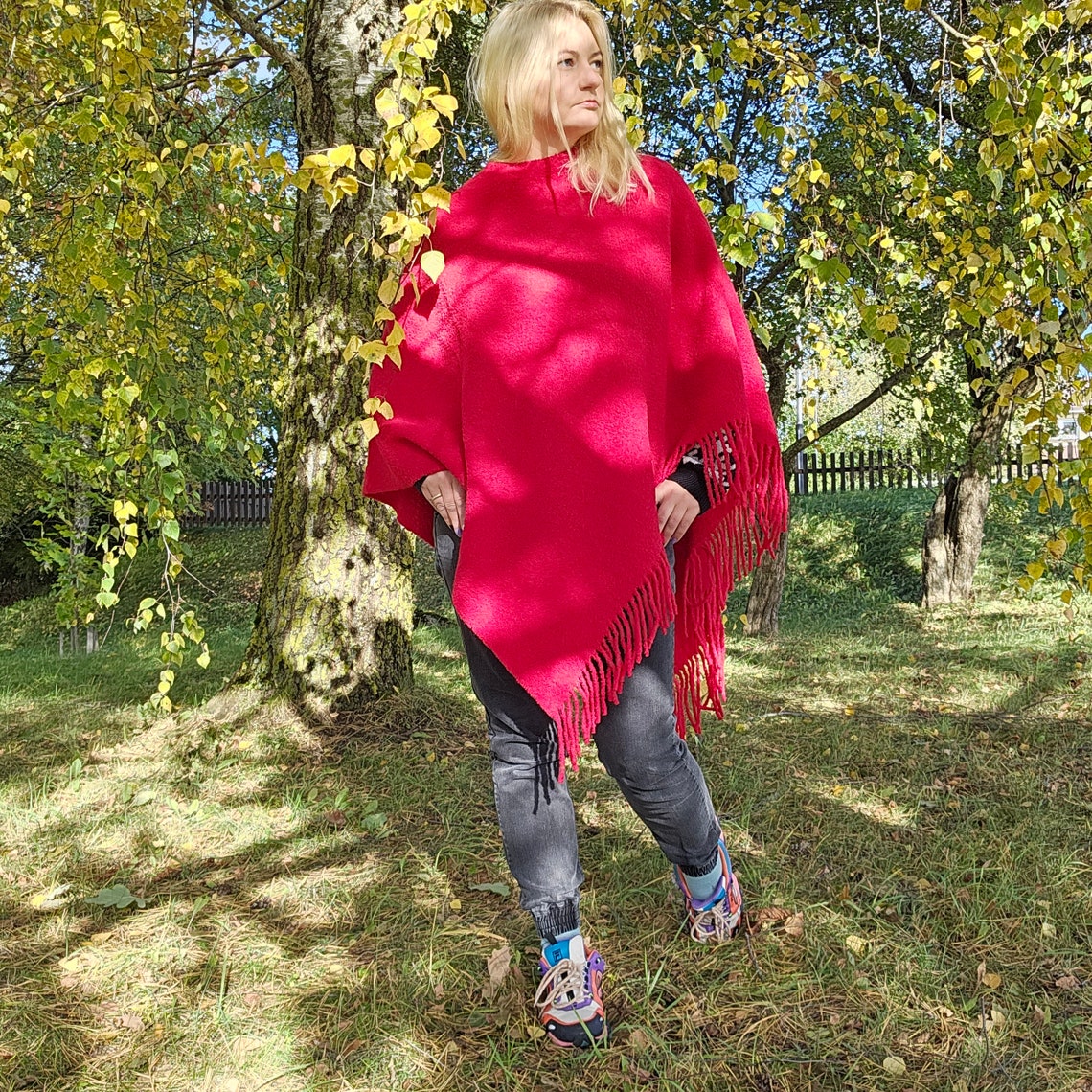 Rust Wool Blanket Poncho With Hood Kiruna Hooded Cape Ruana With ...