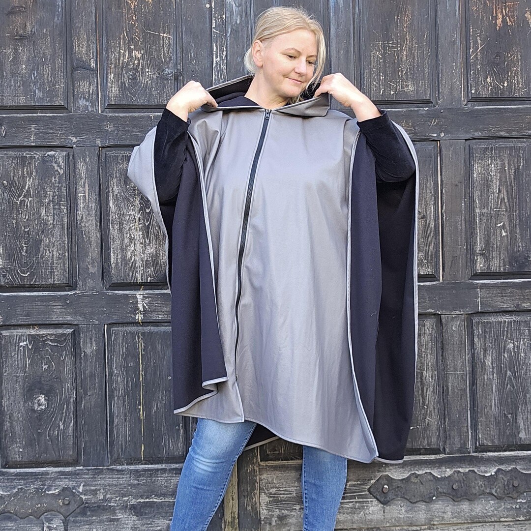 Rain Poncho SALA With ZIP Unisex Ruana Cape Waterproof - Gray Rain ...