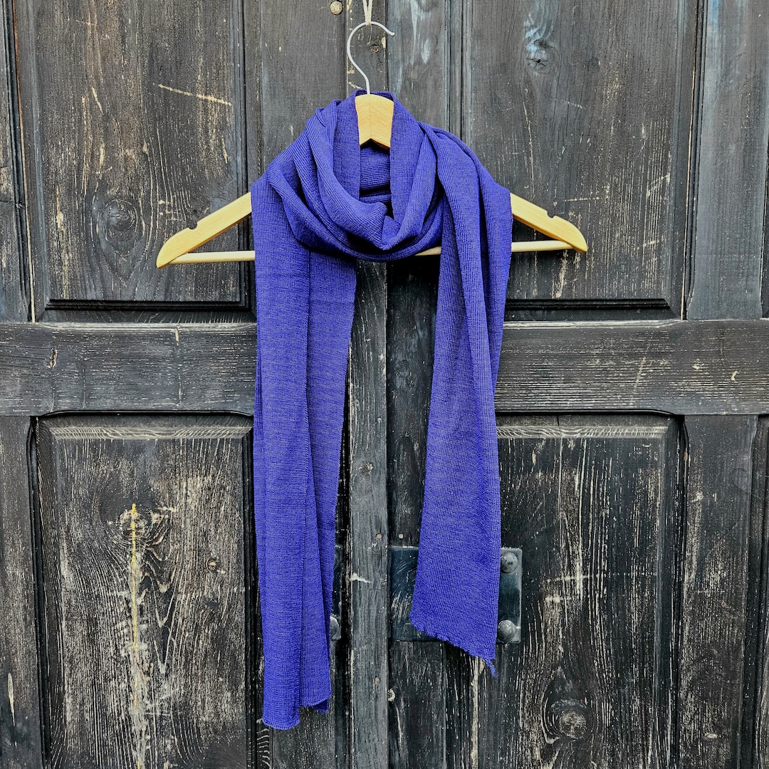100% MERINO Wool SCARF Blue Purple / Lightweight and Soft Small Wool ...