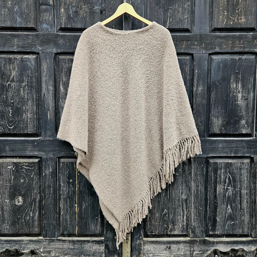 Beige Wool Blanket Poncho With Hood - Kiruna - Hooded Cape Ruana With ...
