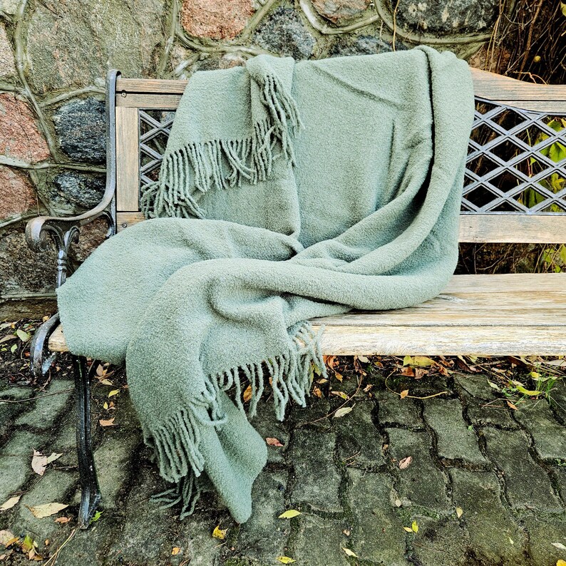 Sage Green Teddy Wool Blanket Natural Throw IN2NORD Hygge - Etsy