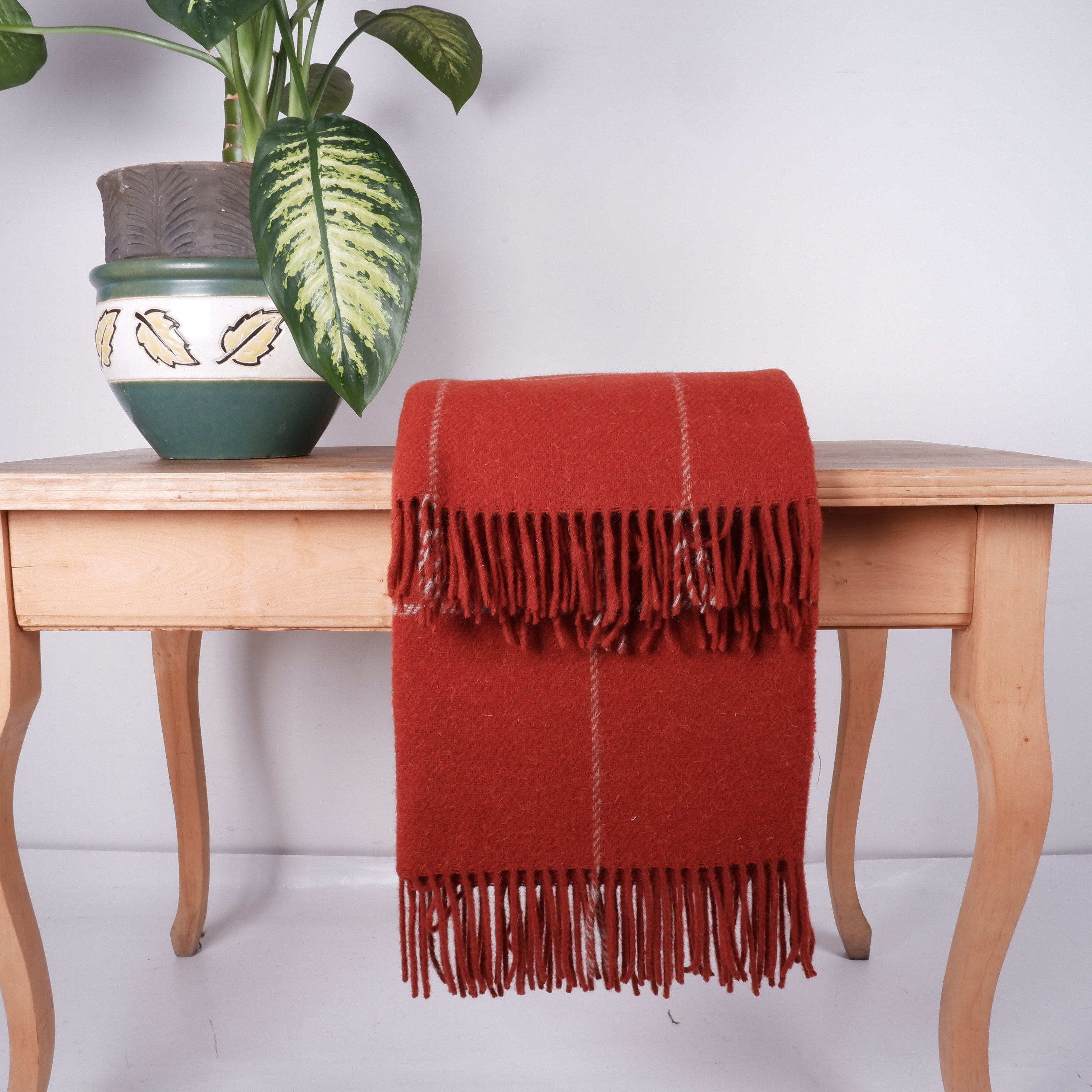 New Zealand Wool BLANKET DITA Windows Checks RED Natural Sofa Throw ...