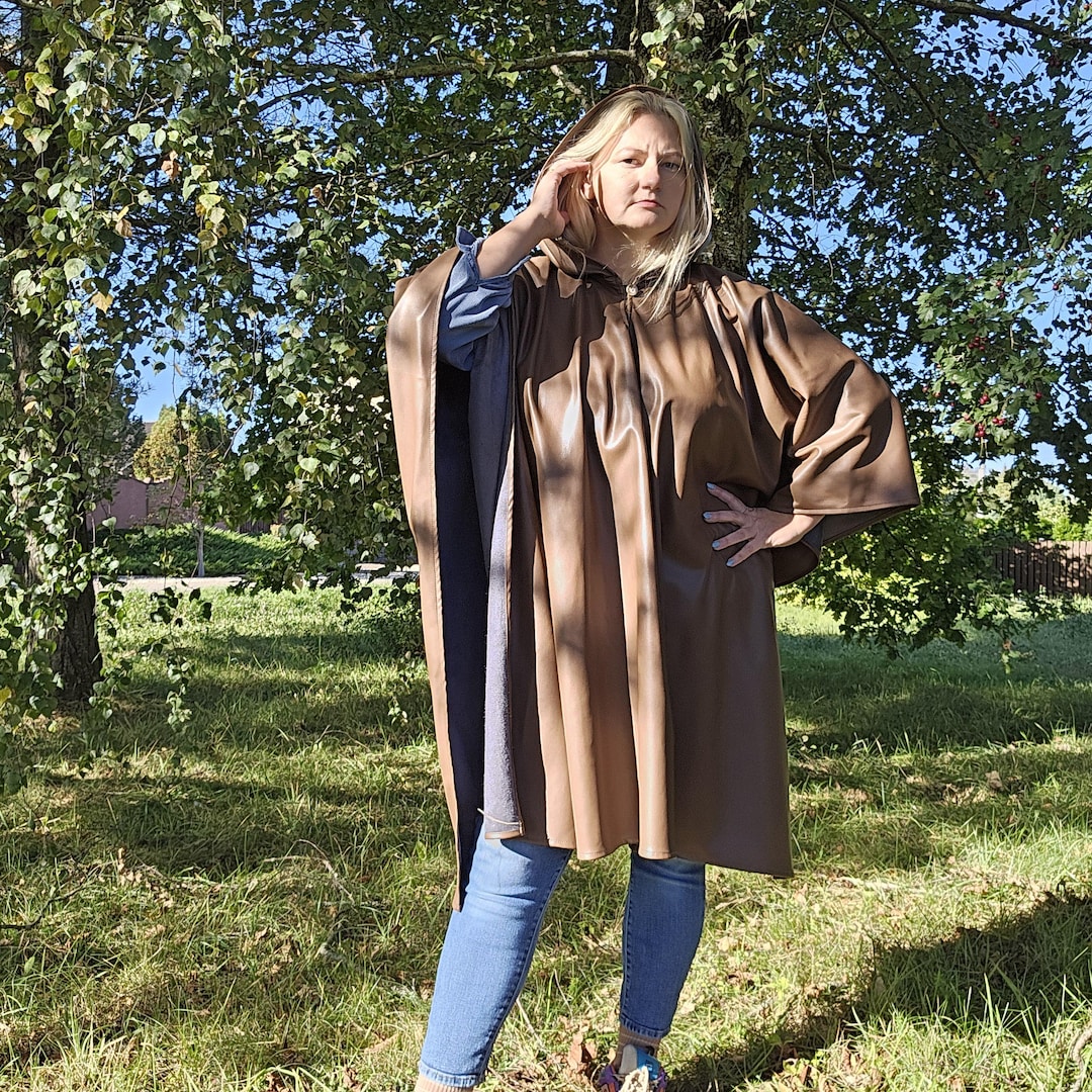Rain Poncho OLAND Unisex Ruana Cape Waterproof Brown Poncho With Hood ...