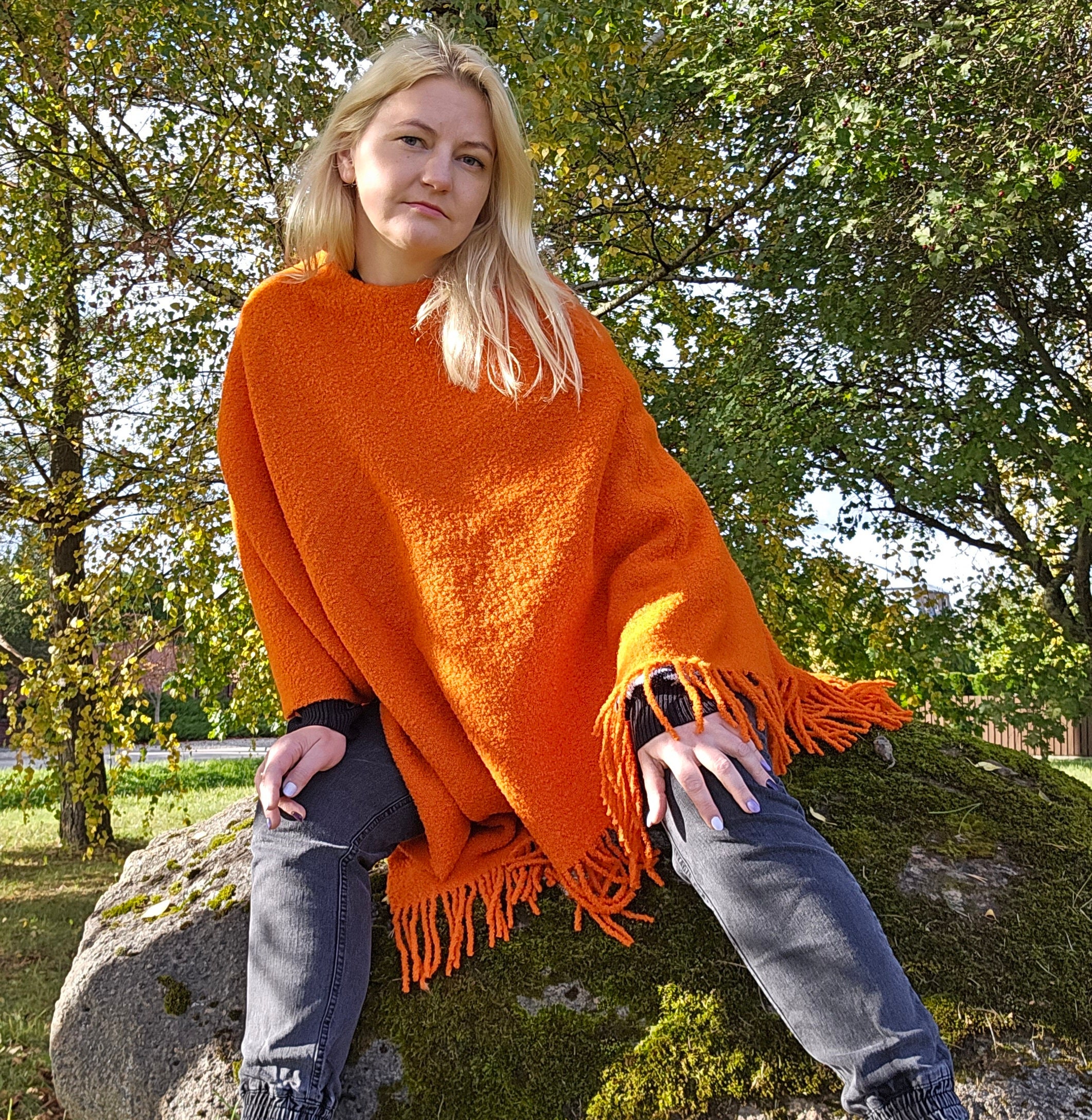 Rust Wool Blanket Poncho With Hood Kiruna Hooded Cape Ruana With ...
