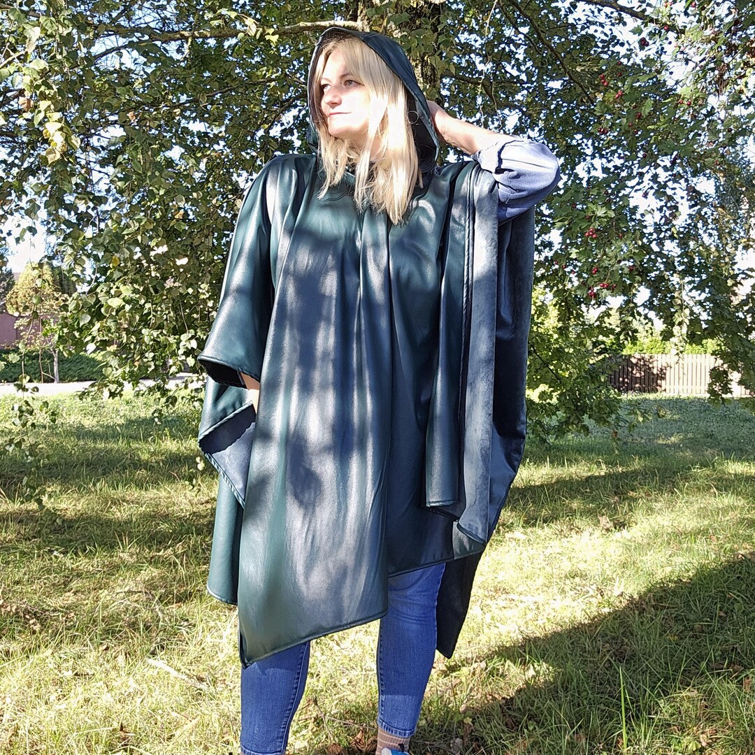 Rain Poncho OLAND Unisex Ruana Cape Waterproof - Maxi Green Poncho With ...