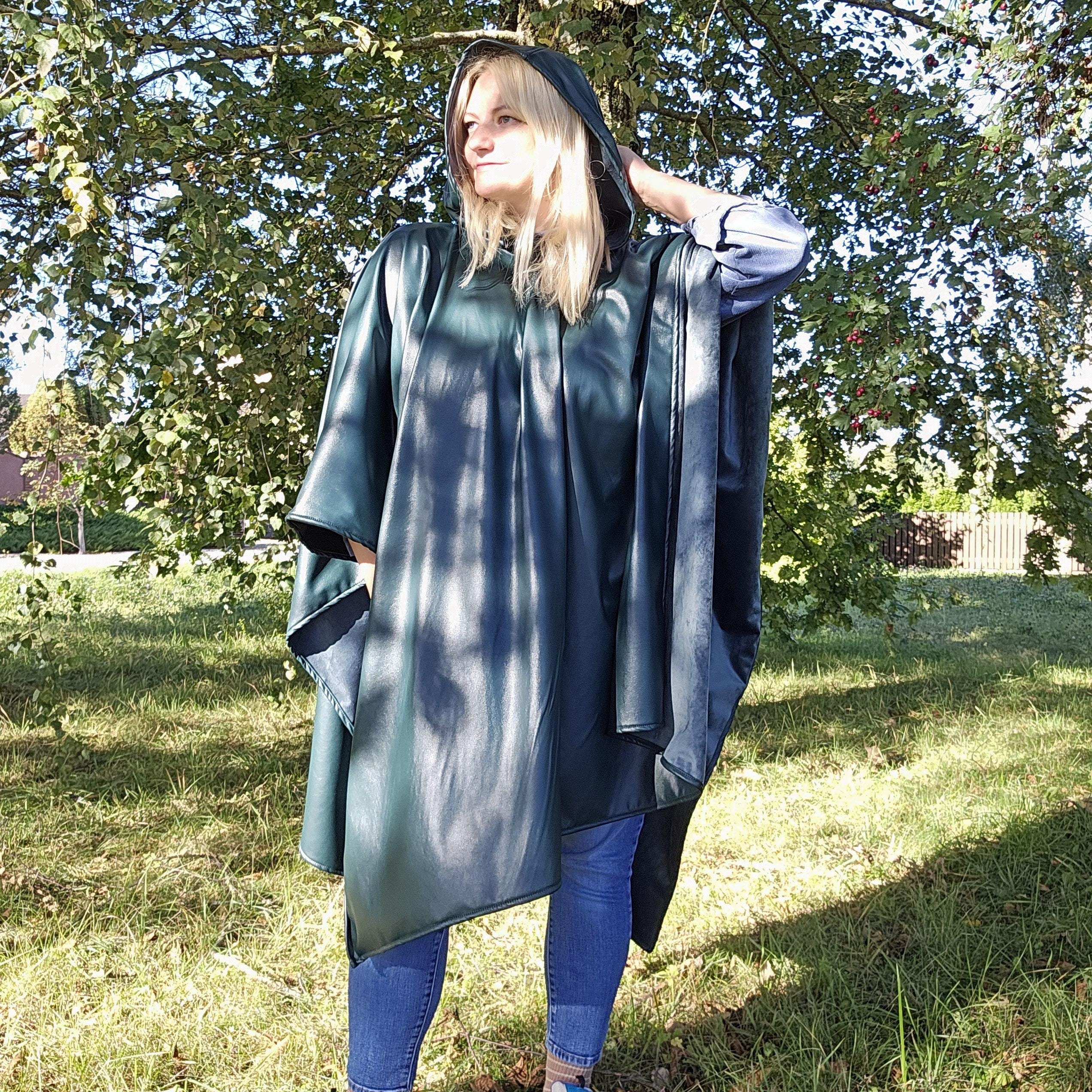 Rain Poncho OLAND Unisex Ruana Cape Waterproof - Maxi Green Poncho With ...