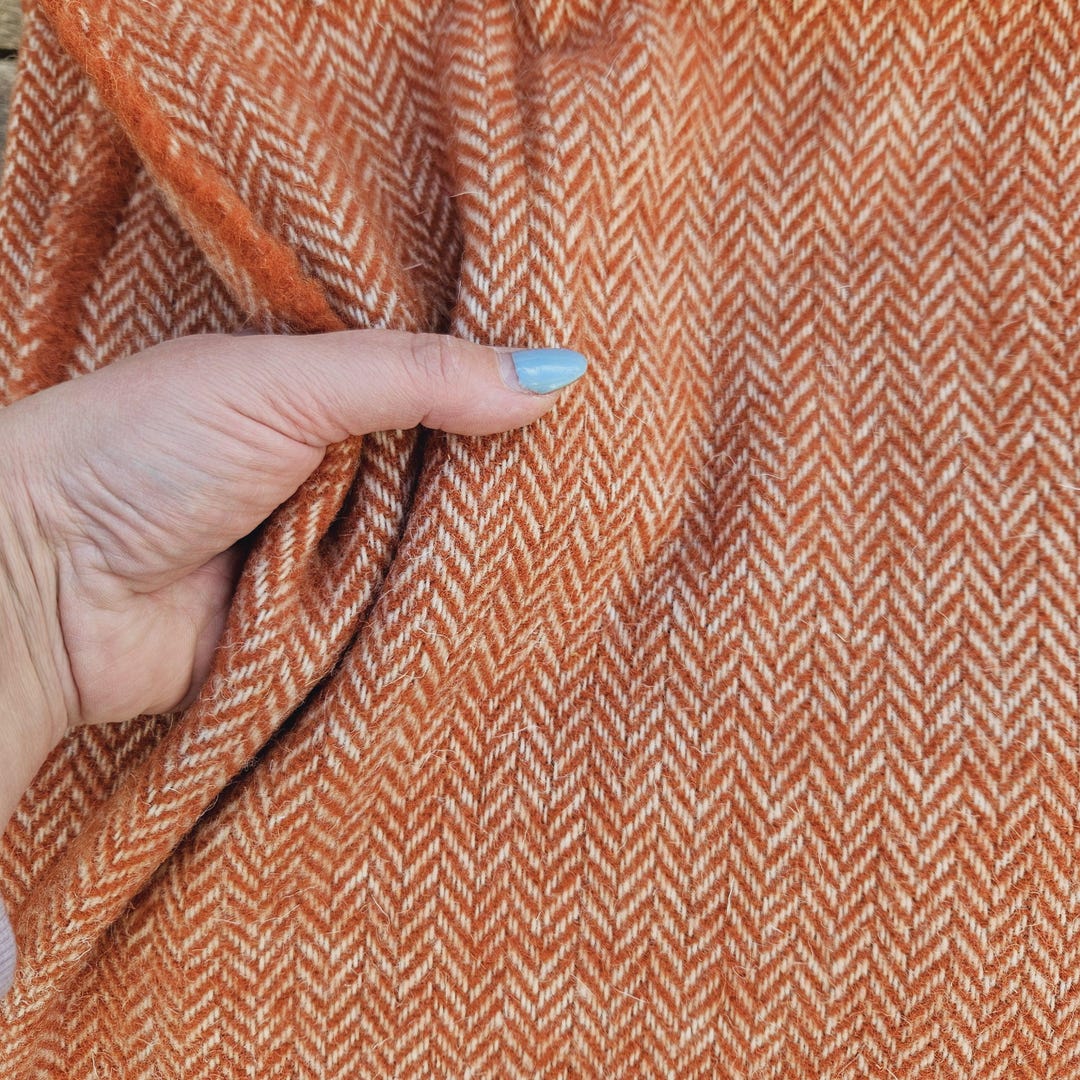 WOOL Blanket in Rust Herringbone - Natural Throw Plaid for Hygge Home ...