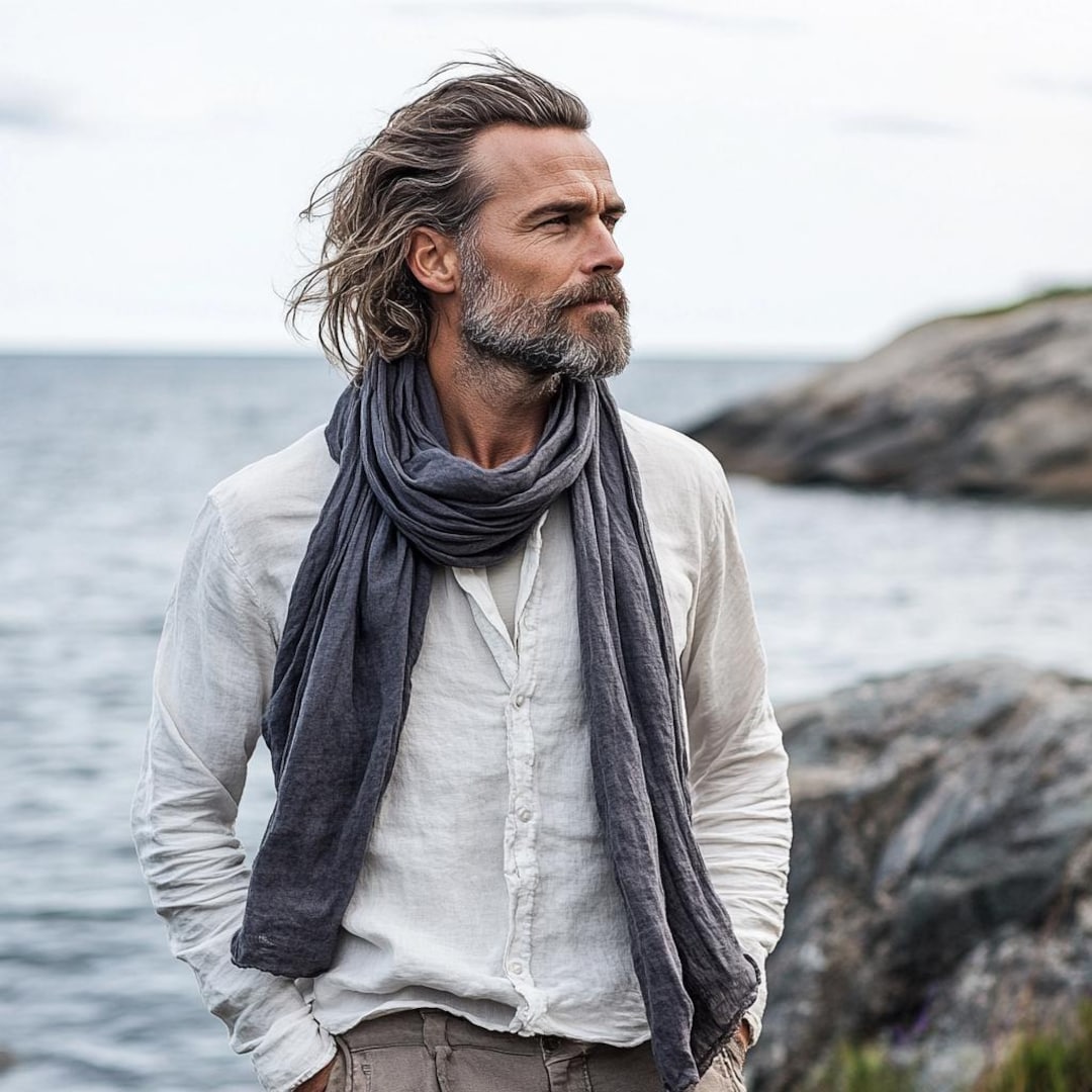 Linen Scarf Unisex in Natural Linen. Women Men Gift Flax Scarf Stole ...