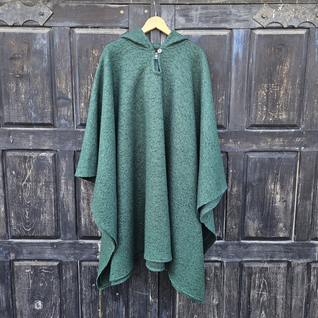 Wool Poncho - OLAND - Unisex Ruana Cape - Green Wool Blanket Poncho ...
