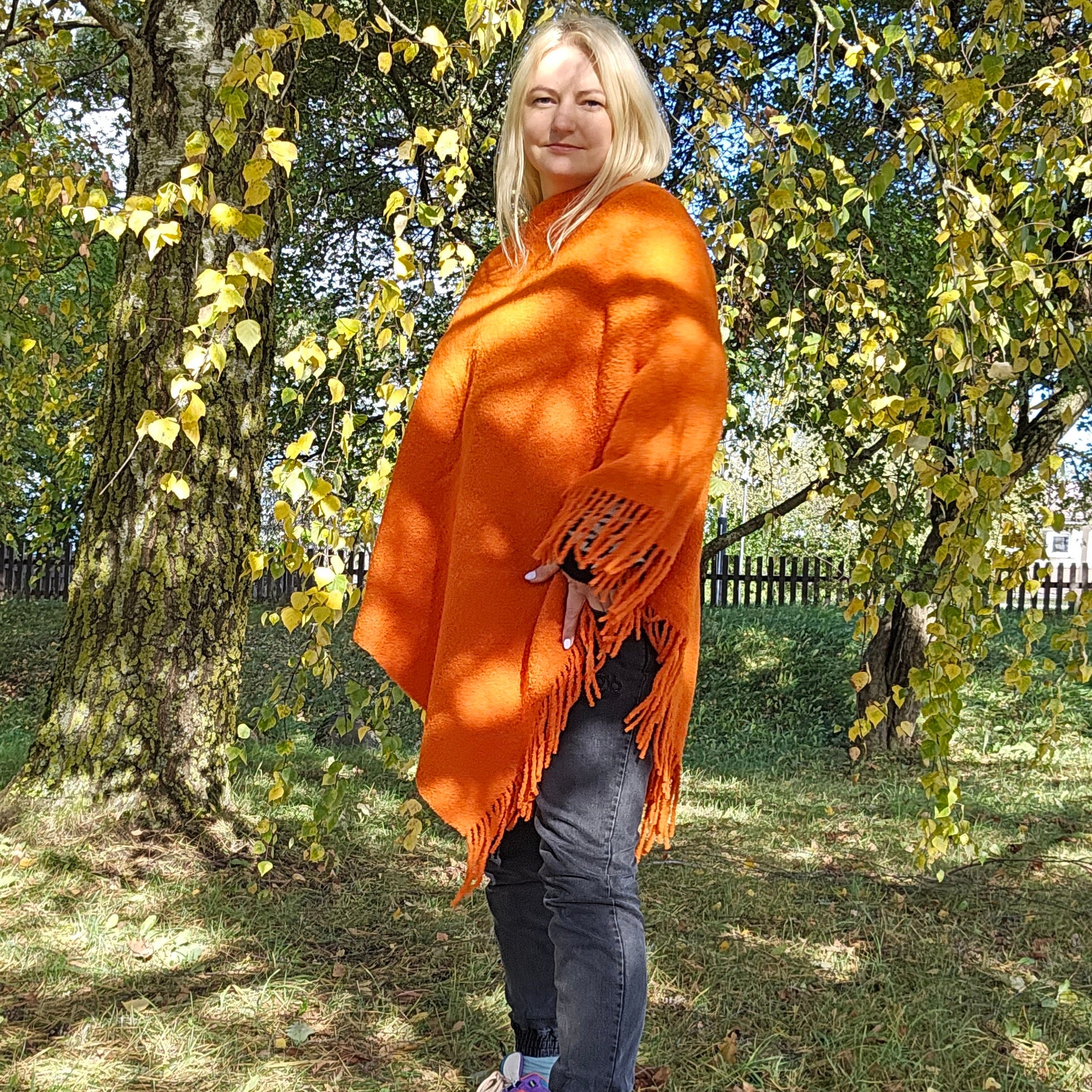 Rust Wool Blanket Poncho With Hood Kiruna Hooded Cape Ruana With ...