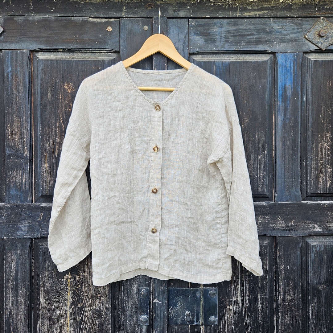 Linen Gauze Jacket in Natural Linen , Light Weight Linen Jacket Blouse ...