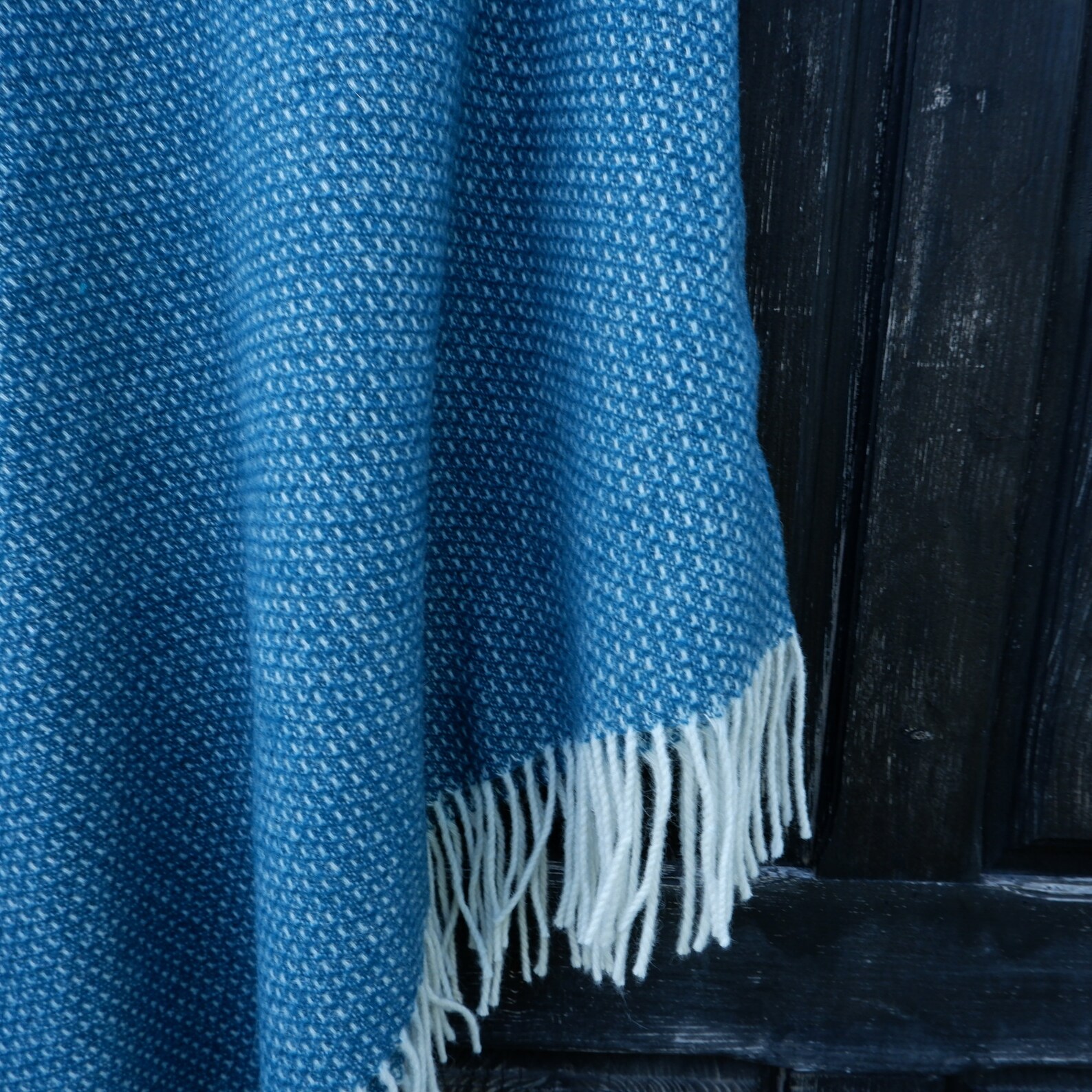 Blue Merino Wool Blanket Poncho With Hood Blue - Kiruna - Hooded Cape ...