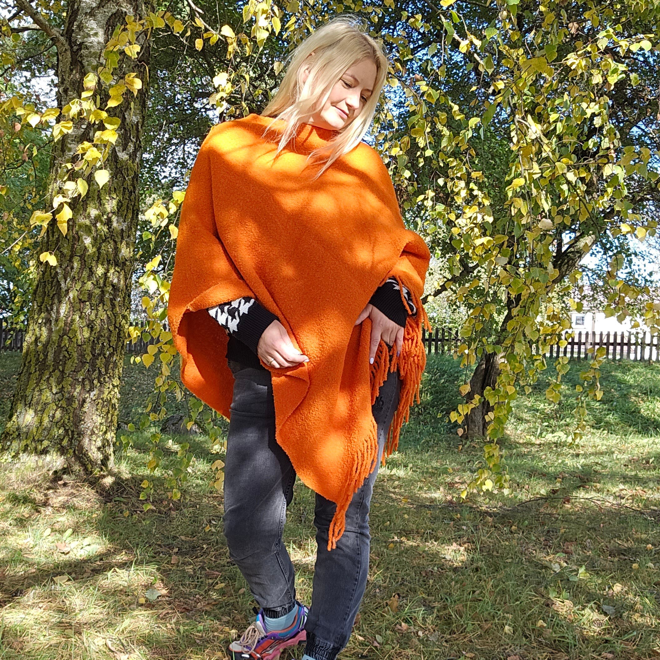 Rust Wool Blanket Poncho With Hood Kiruna Hooded Cape Ruana With ...