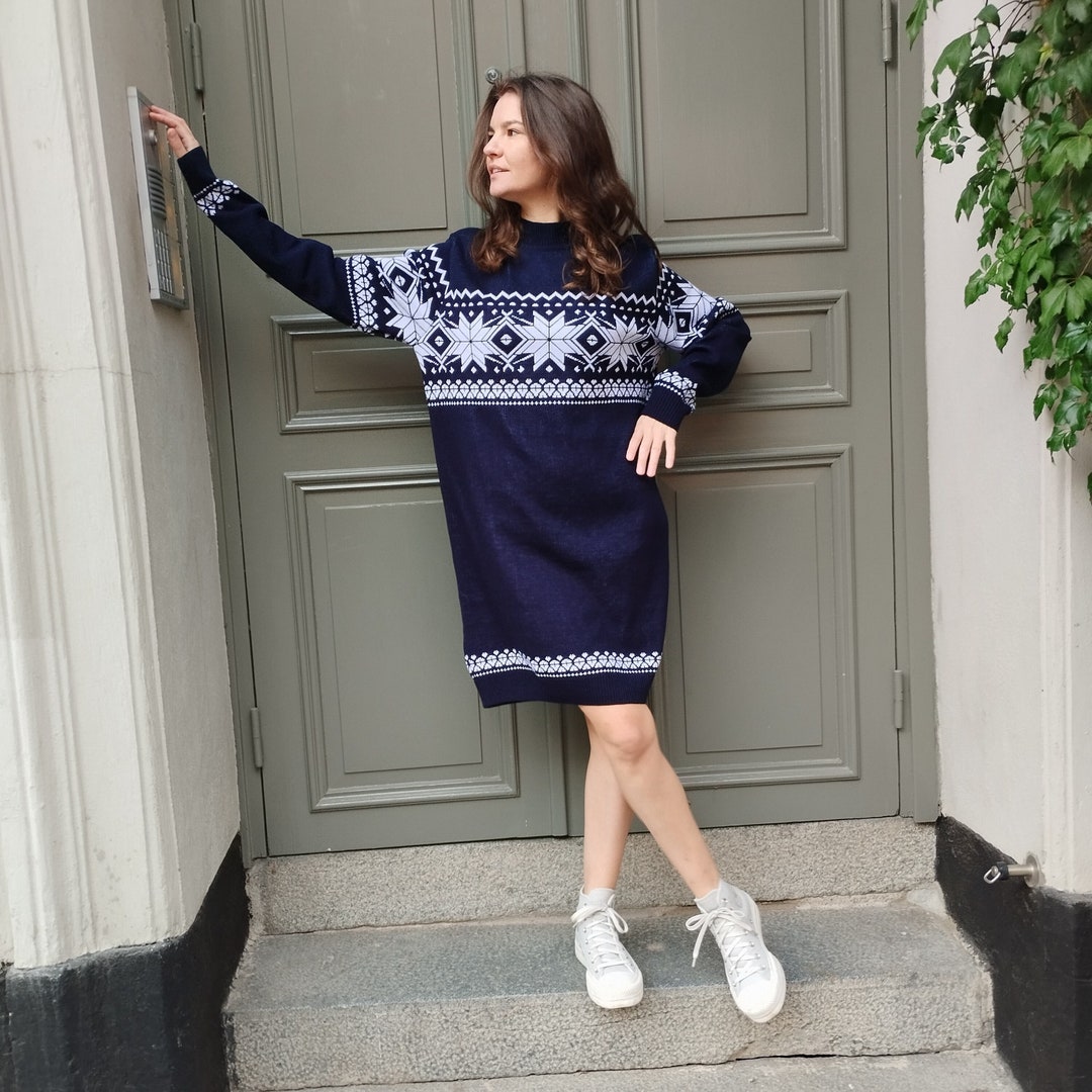 Long Sleeve Wool Dress Tunic Jumper - Knit Swedish Norwegian ...