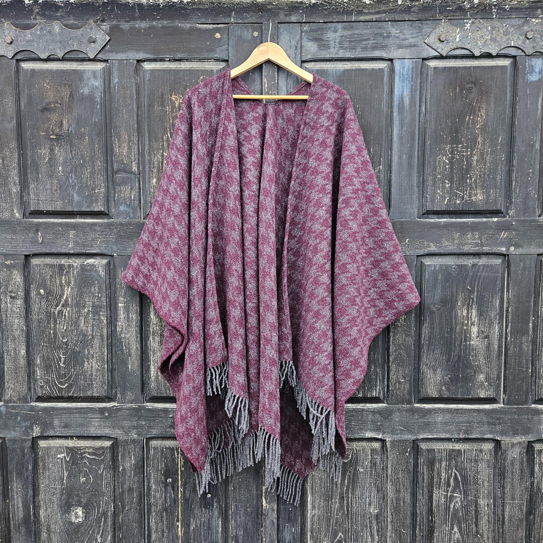 PURPLE Wool PONCHO Wrap Stole, Comfortable Wool Cape for Outdoor, One ...