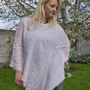 Linen Poncho Cape Shawl SOLNA, Lightweight Gauze Poncho in Flax Summer ...