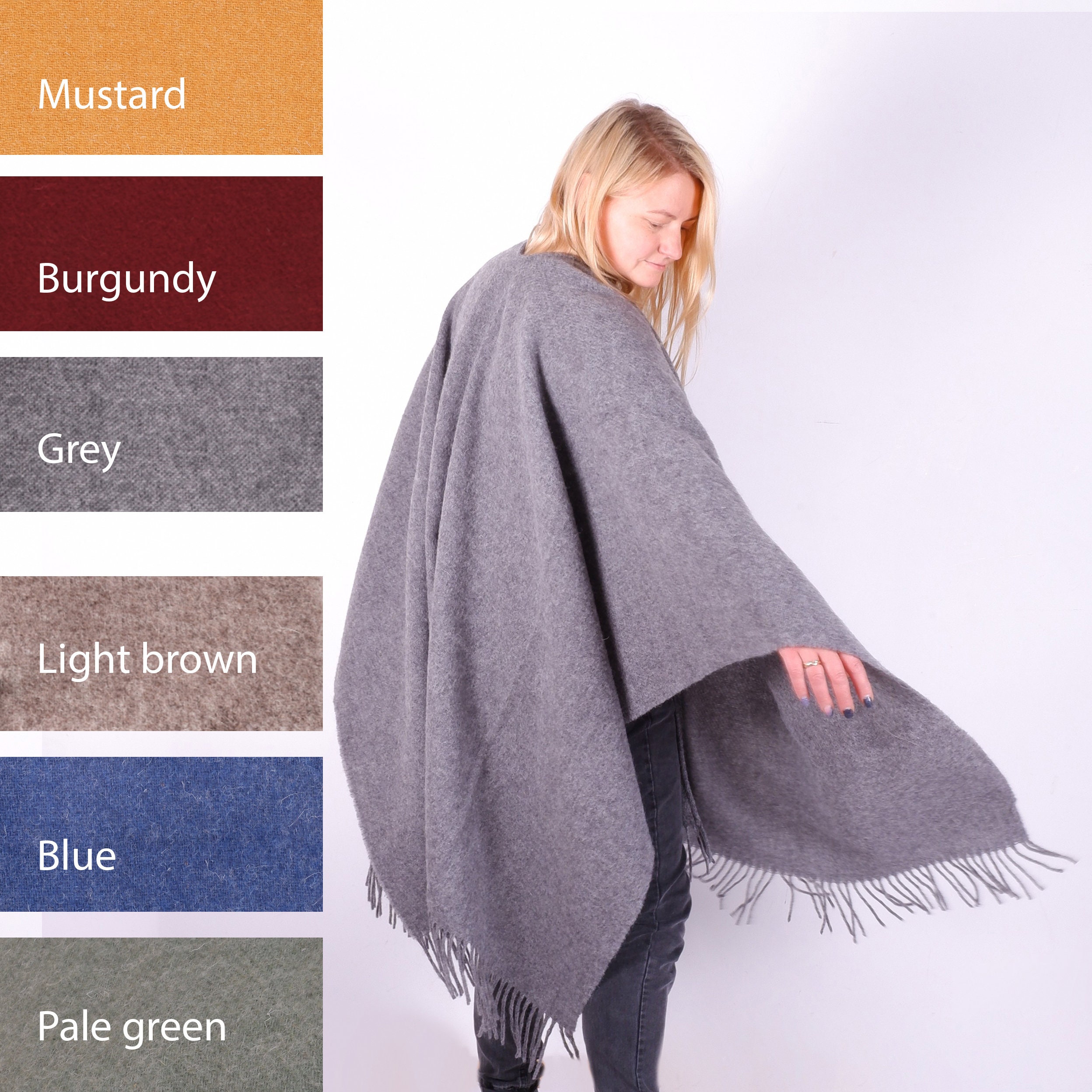 Natural Wool PONCHO, Wool WRAP, Comfortable Wool Cape for Outdoor, One ...