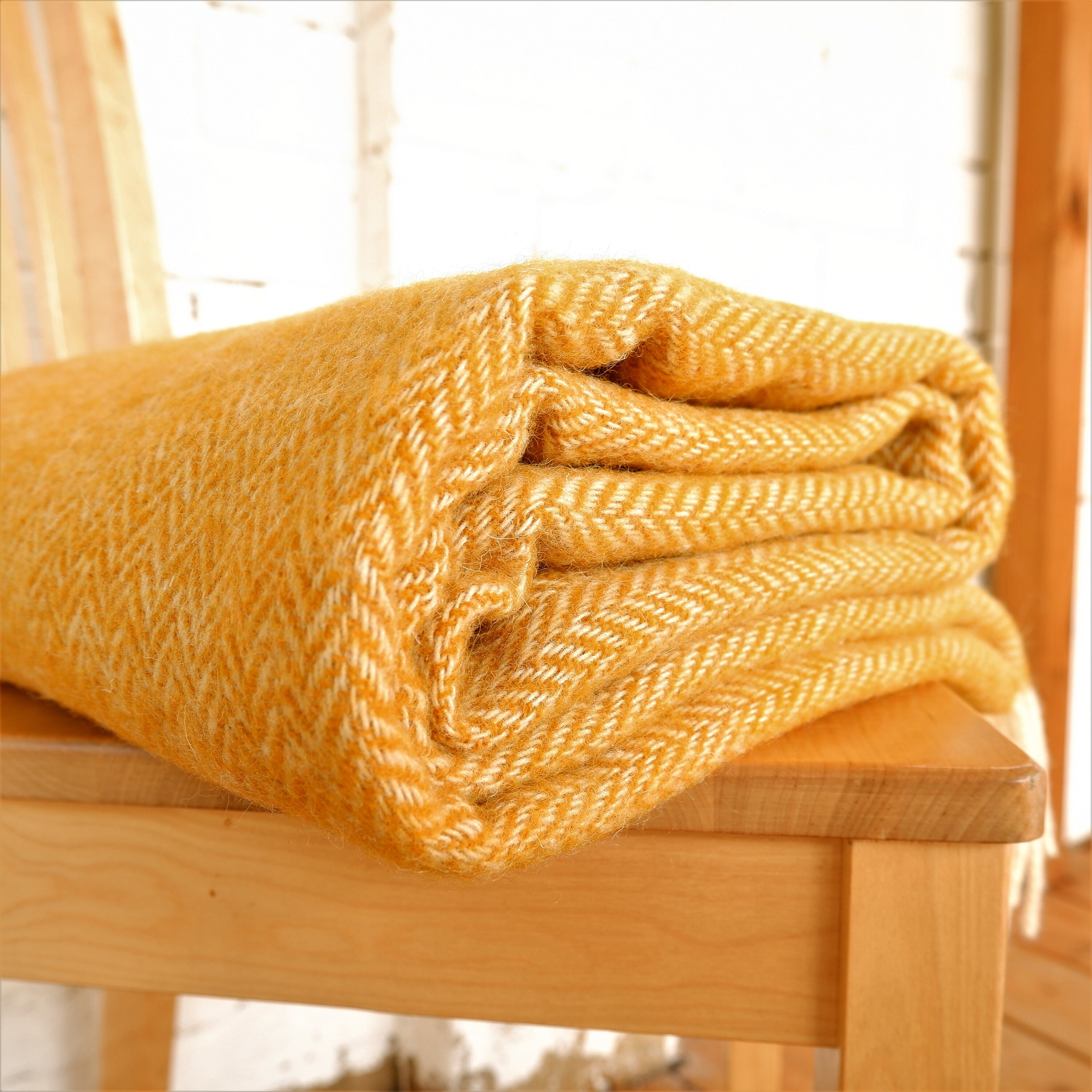 WOOL Blanket Hera in Mustard Yellow Natural Throw Plaid - Etsy Sweden
