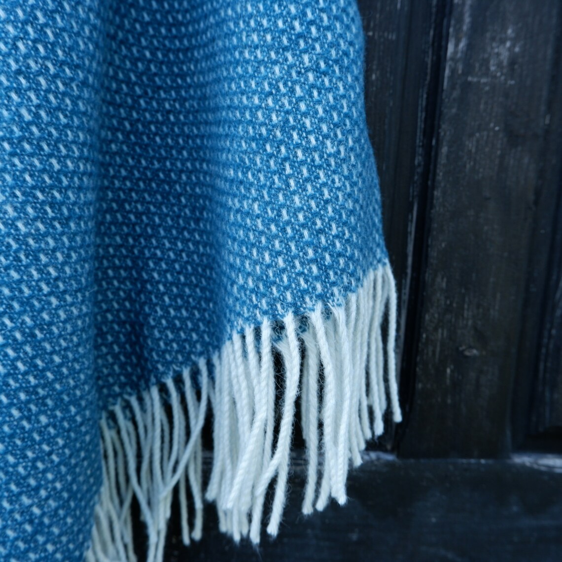 Blue Merino Wool Blanket Poncho With Hood Blue - Kiruna - Hooded Cape ...