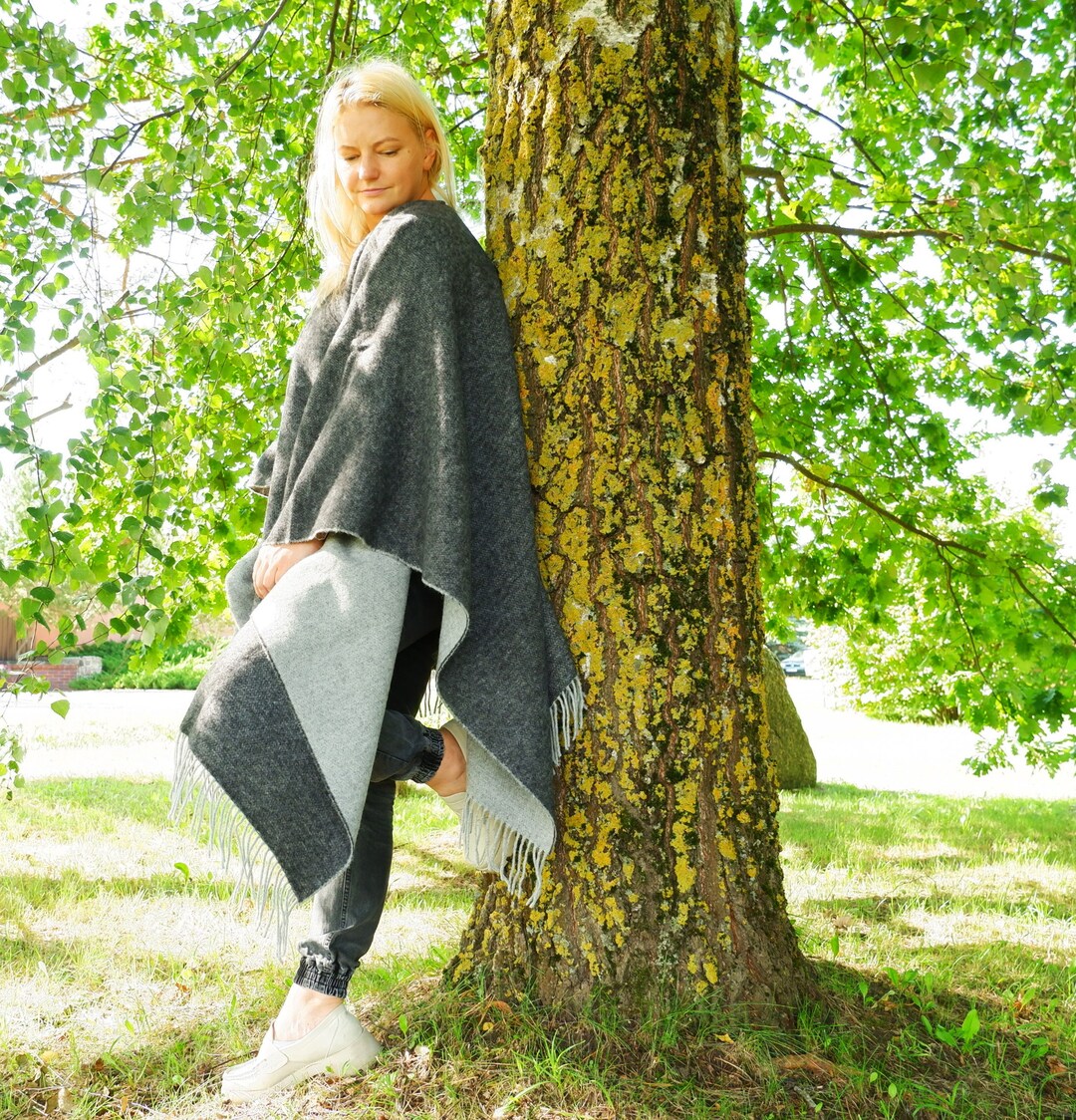 Merino Wool PONCHO Ruana - WRAP Two Colors - Comfortable Wool Cape for ...