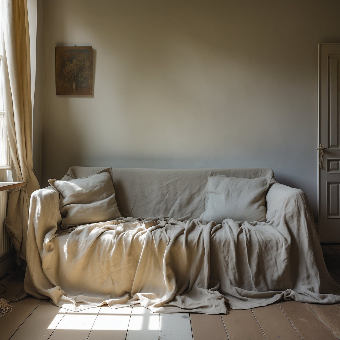 Linen Couch Cover Navy Living Room Decor Extra Large Linen Couch Cover ...