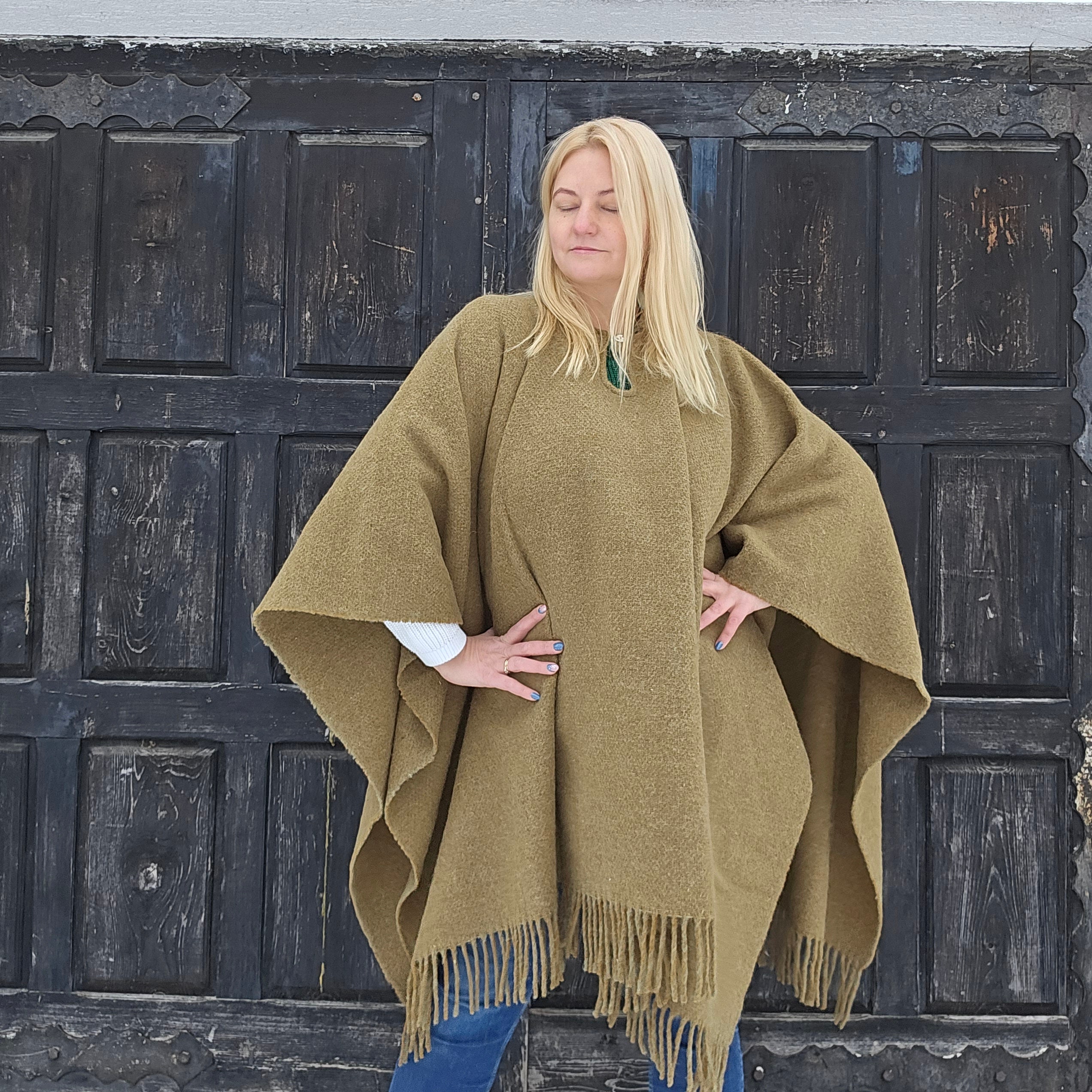 Wool Poncho - OLAND - Unisex Ruana Cape - Grey Wool Blanket Poncho With ...
