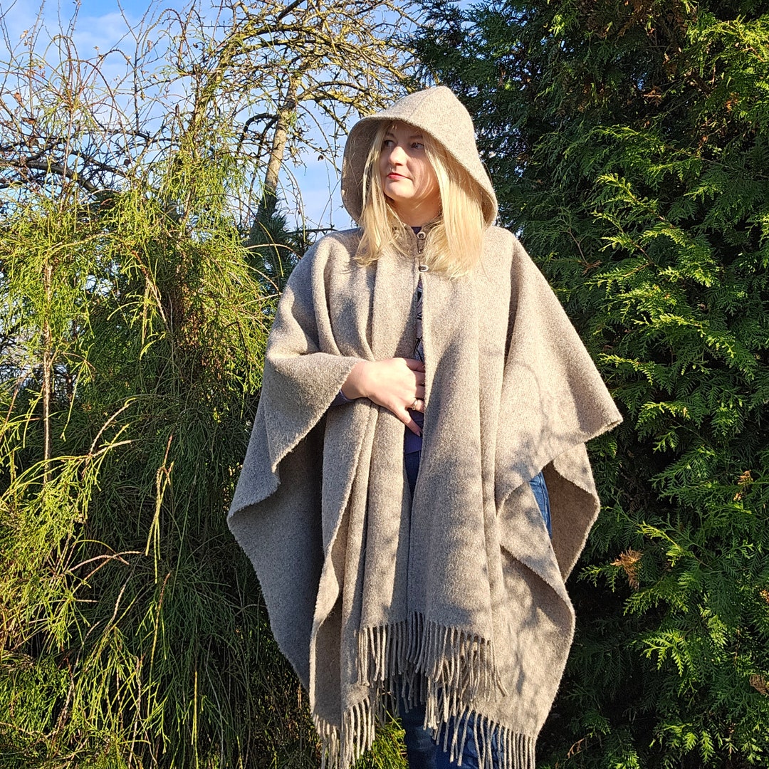 Wool Blanket Poncho With Hood - Grey or Green Herringbone SALA - Unisex ...